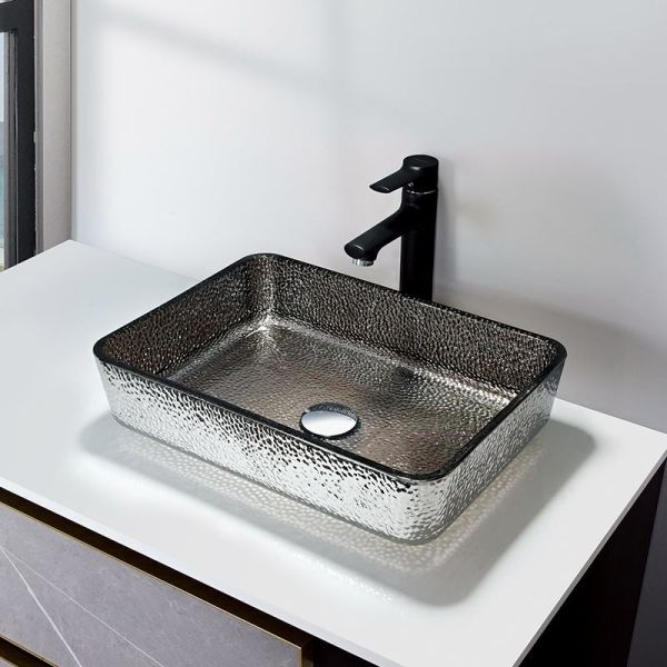 Quality Silver Chromed Rectangular Above Counter Sink Shinning Shallow Vessel Bathroom for sale