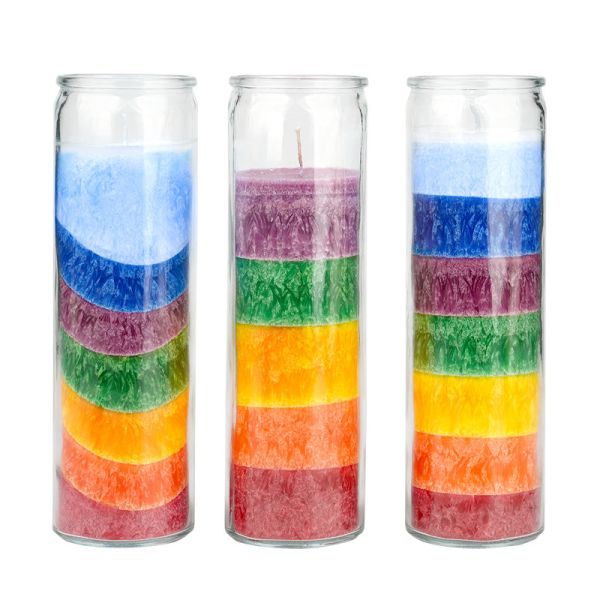 Quality Glass Jar Scented Rainbow 7 Day Prayer Chakra Candles for sale
