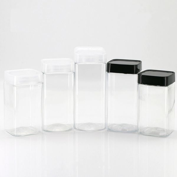 Quality Transparent Round Plastic Canisters 520ml Pet Resin Square Food Storage Canister for sale