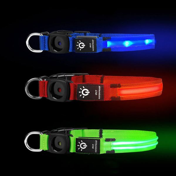 Quality LED Dog Collar Waterproof Medium Large Dogs AirTag Holder Flash Light Up Customized Logo Design for sale