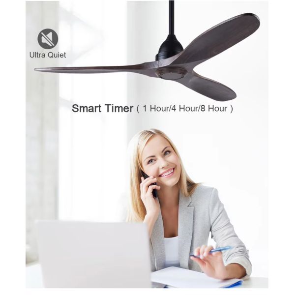 Quality European Style 52 Inch Ceiling Fan Energy Efficiency Solid Wood Blade Ceiling Fan With Dc Motor Ventilador De Techo Con Luz for sale