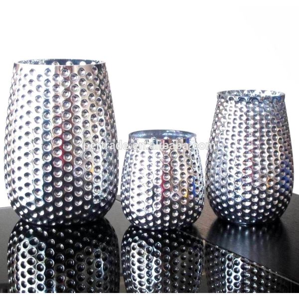 Quality 3 Size Silver Color Egg Shape Glass Candle Holders for sale