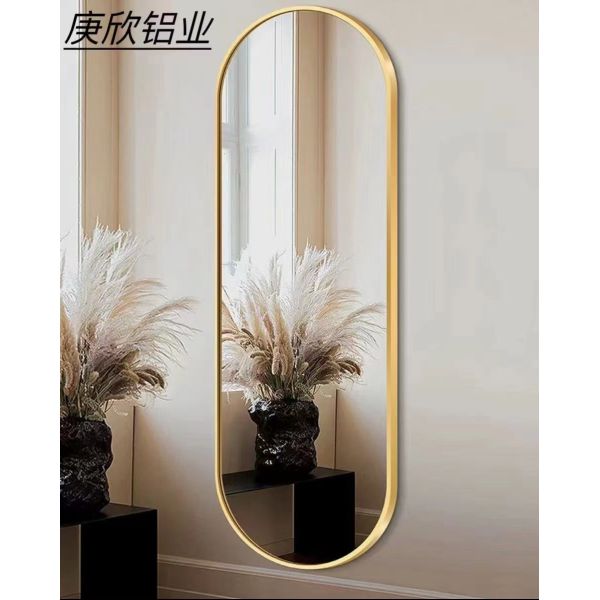 Quality Luxury Bathroom Decor Large Gold Metal Frame Mirror with Aluminum Alloy Lines Profile for sale