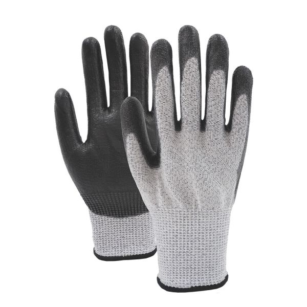 Quality 13 Gauge Polyester Polyurethane Palm Coated Gloves ANSI Level 5 Cut Resistant for sale