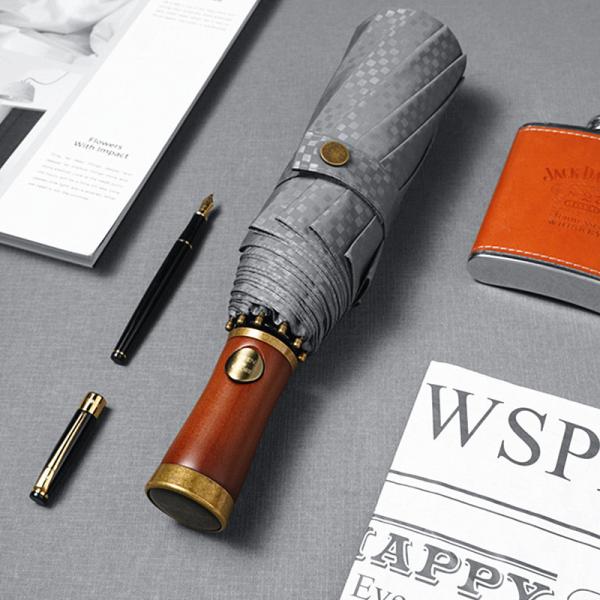 Quality Automatic Folding Men's Wooden Handle Umbrella with Solid Wood Shaft and Retro for sale
