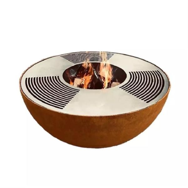 Quality 120cm Outdoor Metal Fire Pit Bowl Grill Corten Steel Hemisphere Barbecue for sale