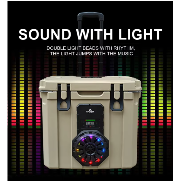 Quality New Design 35L Outdoor Insulated PE&PU Portable Music Speaker Cooler With Logo Pattern for sale