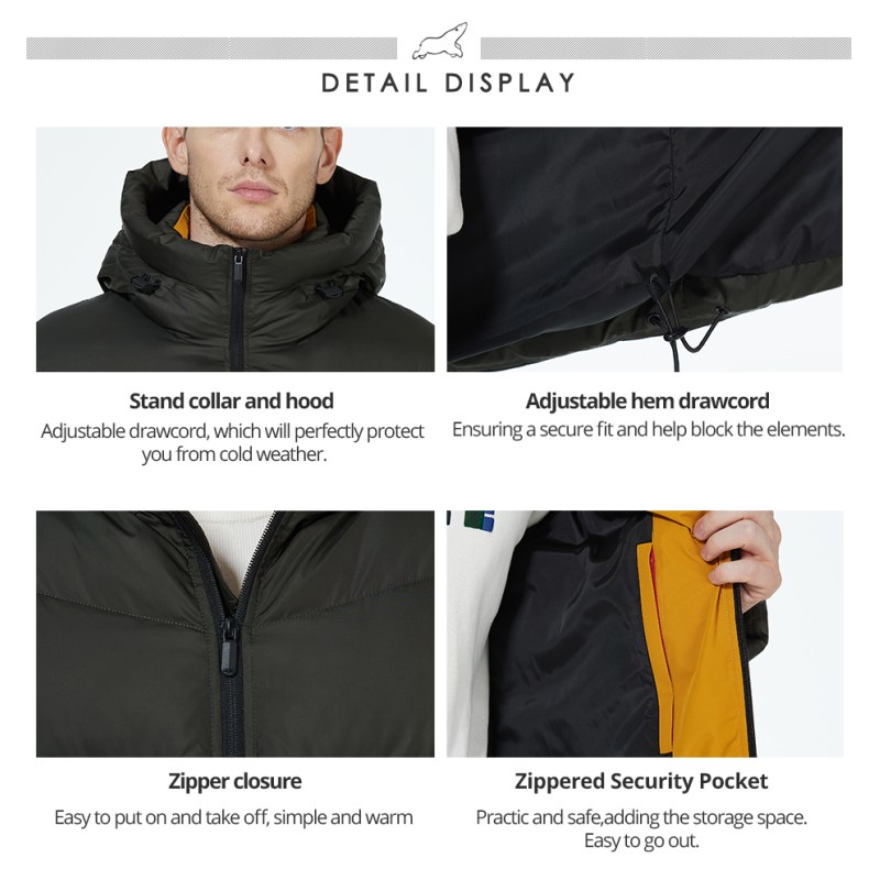 A long down jacket, upper and lower four-pocket design,long men's winter coat, straight fit, cold winter coat