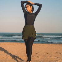 Quality Lady Muslim Swimwear Half Zipper Swimsuits For Hijabis Long Sleeve for sale