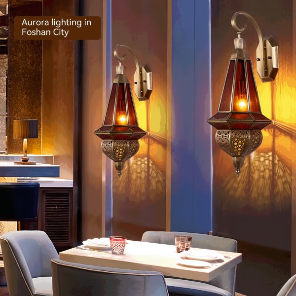 Quality Arabic Style Stained Copper Glass Wall Lights With Switch Control for sale