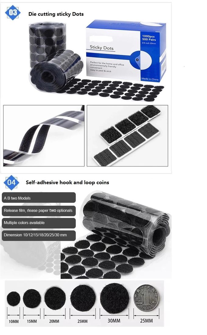 Customized Shape Round Square Heavy Duty Back Glue Self Adhesive Hook And Loop Magic Strap/ Coin/ Dots 4
