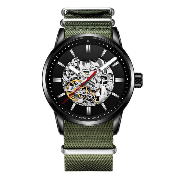 Quality 3ATM Waterproof Nylon Wrist Watch , 13mm Hollow Mechanical Watch for sale