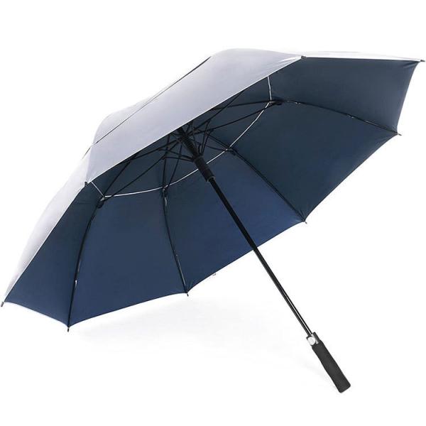 Quality Windproof UV Blocking Golf Umbrella with All-fiber Ribs and False Double Layer for sale