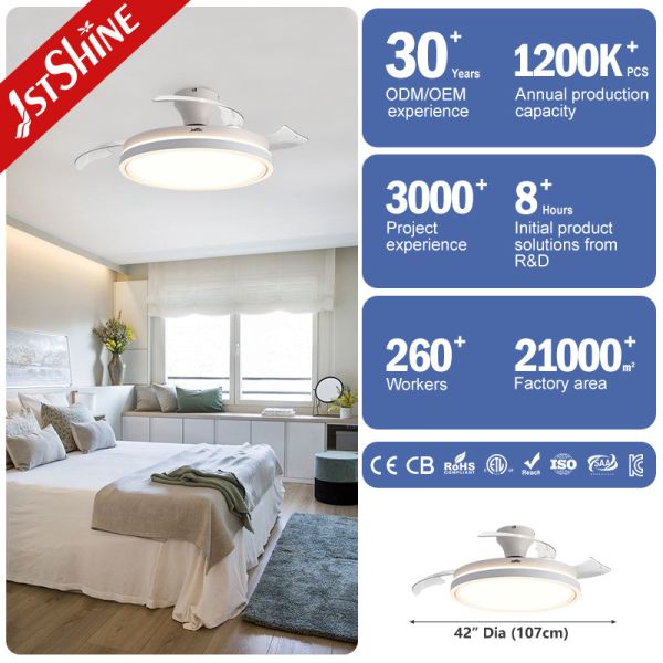 Quality 42 Inch Retractable Ceiling Fan Light with DC Motor and 6 Speed Remote Control for sale