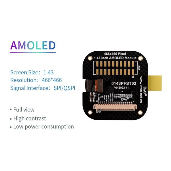 Quality 1.43 Inch Round AMOLED Oled Display With Touch Panel  466x466 Resolution RGB/QSPI Interface 350c/d Display Driving IC for sale