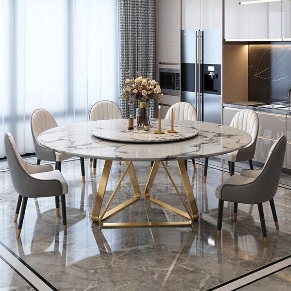 Quality Dining Room Turntable Marble Top Circle Dining Table Polished for sale