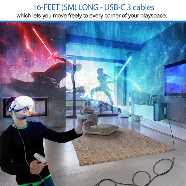 Quality VR Headset Oculus Quest 2 USB C To Type C Cable 10ft 16ft 5A 100W USB 3.2 for sale