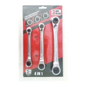 Quality 3pcs Reversible Double Box 4 In 1 Ratcheting Box Wrench Set for sale