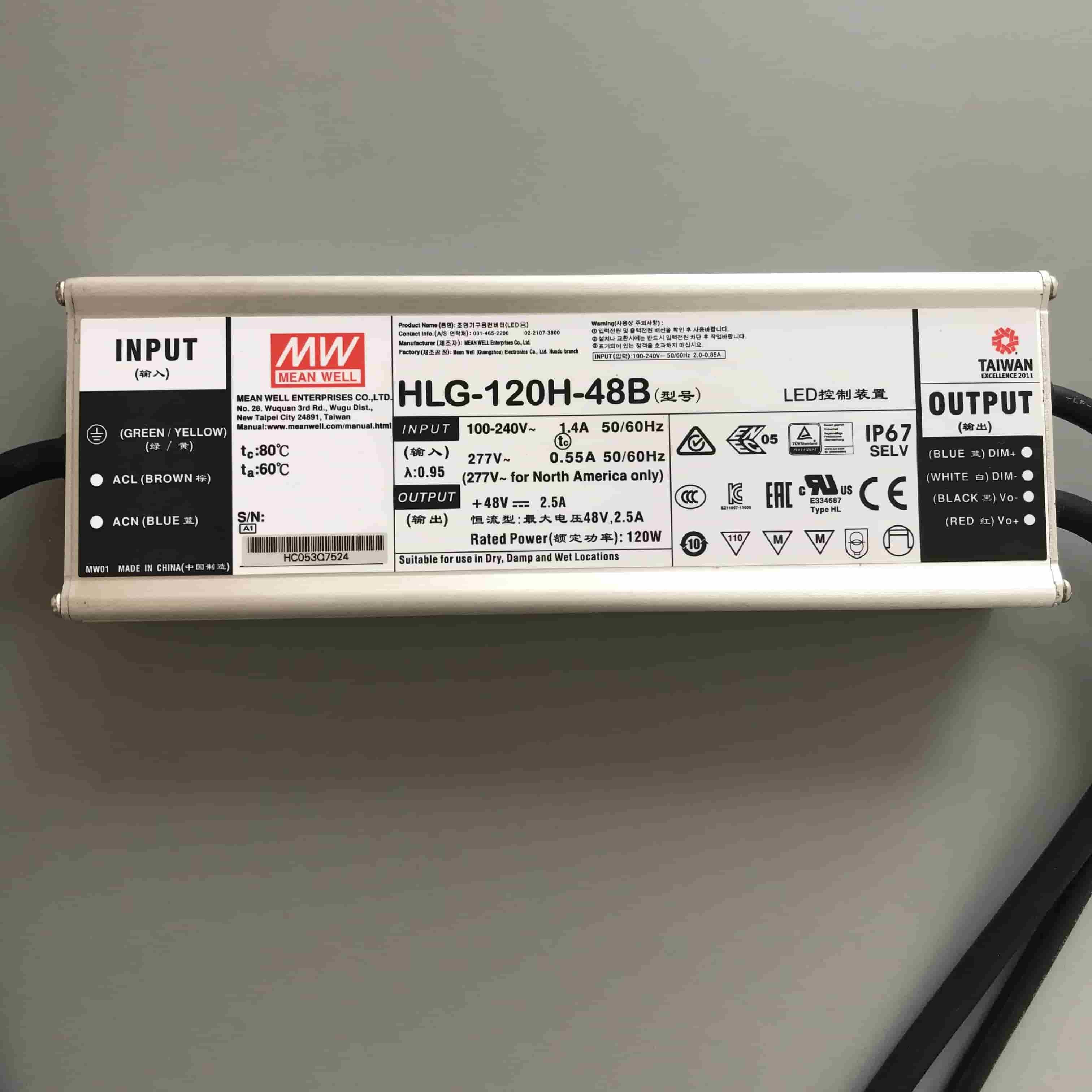 Quality MEAN WELL HLG-120H-48B 120W 48V LED Driver IP67 3-in-1 Dimmable Constant Voltage for sale