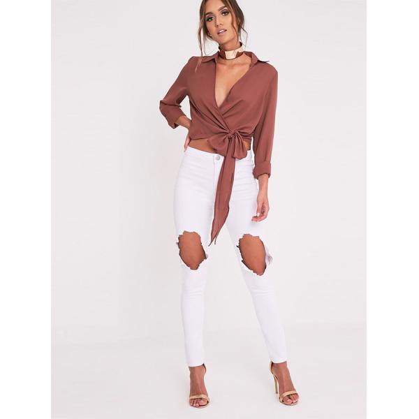 Quality Latest Fashion Ladies Wrap Blouse With Tie for sale