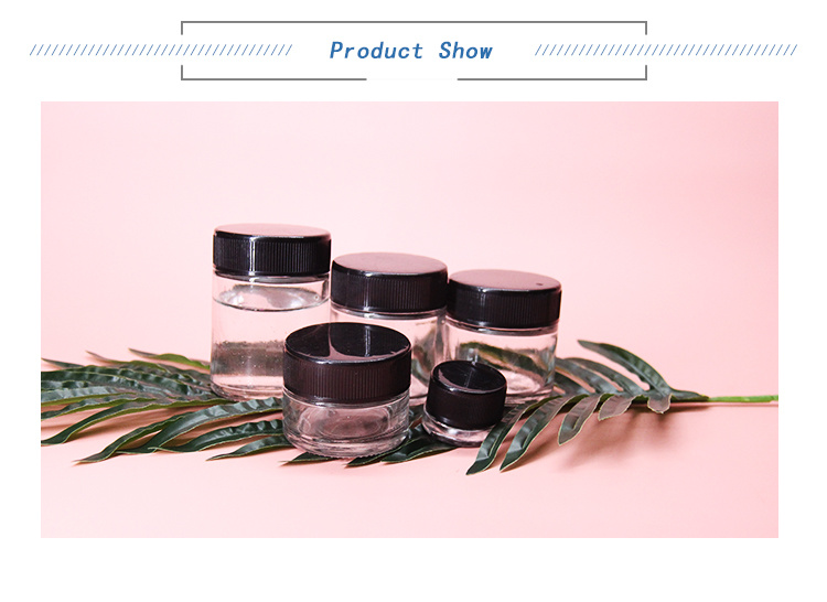 5g 40g 80g 110g Straight Sided Child Proof Glass Jar Special Food Storage Jar with Black Plastic Children Resistant Lid