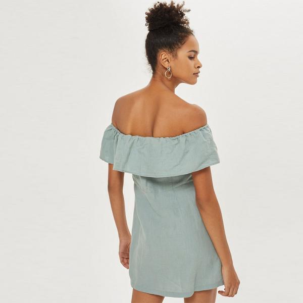 Quality Clothing Women Off Shoulder Dresses Bardot Linen Ruffle Dress for sale