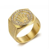 Quality Crown 18K Gold Plated Ring Square Unisex Hand White Crystal Couple Ring for sale