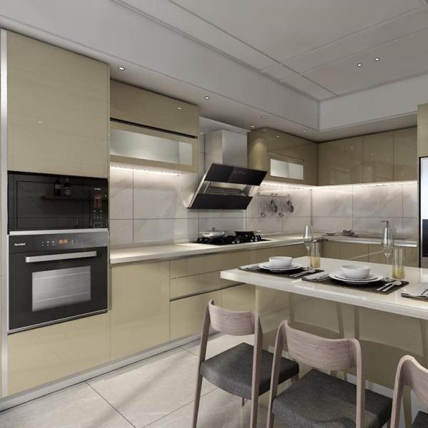 Quality Wood Mdf Slab Modern Prefab Kitchen Cabinets 18mm For Kitchen Off White for sale