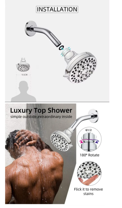 Chrome finished multi-function shower head water flow demonstration