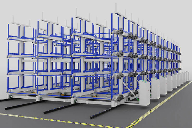 Electric Mobile Telescopic Cantilever Racking Automatic Loading and Unloading Systems For Long Products Warehouse Storage Racking
