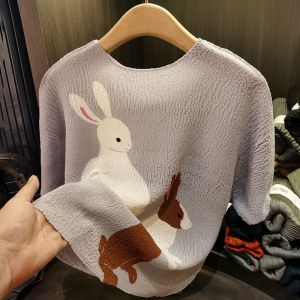Quality Women's High-End Elegant Short Casual Style Printed Rabbit T-Shirt Summer New for sale
