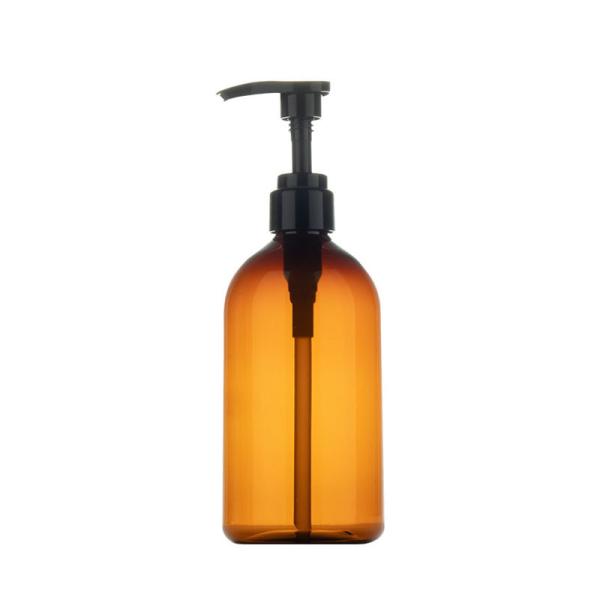 Quality 500ml Amber cylindrical smooth with black pump for shampoo lotion bottle for sale