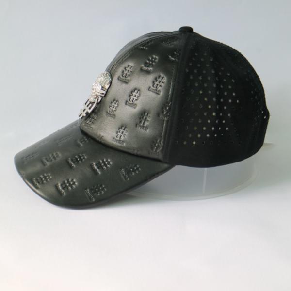 Quality Metal Skull Design Womens Leather Baseball Hat With Hole Waterproof for sale