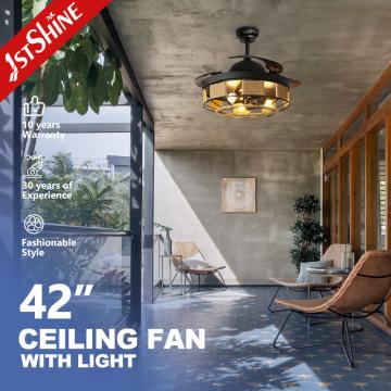 Quality 42 Inch Black Retractable Ceiling Fan With Light Remote Control for sale