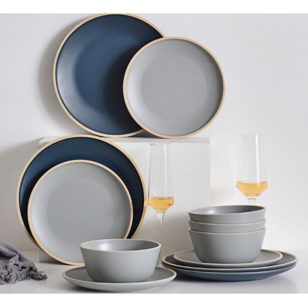 Quality Gufaith Melamine Dinnerware Set,Plate and Bowl Sets,Dishes Set for 4,Outdoor Dinnerware Set,Blue and Grey Color, Modern for sale