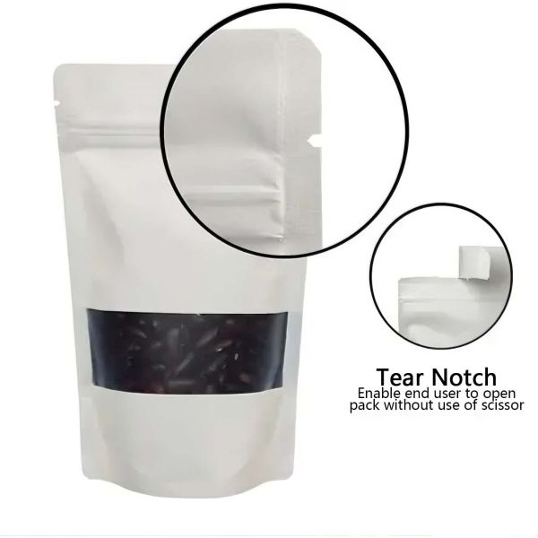 Quality Customizable White Matte Stand-up Pouches With Window For Food Packaging for sale