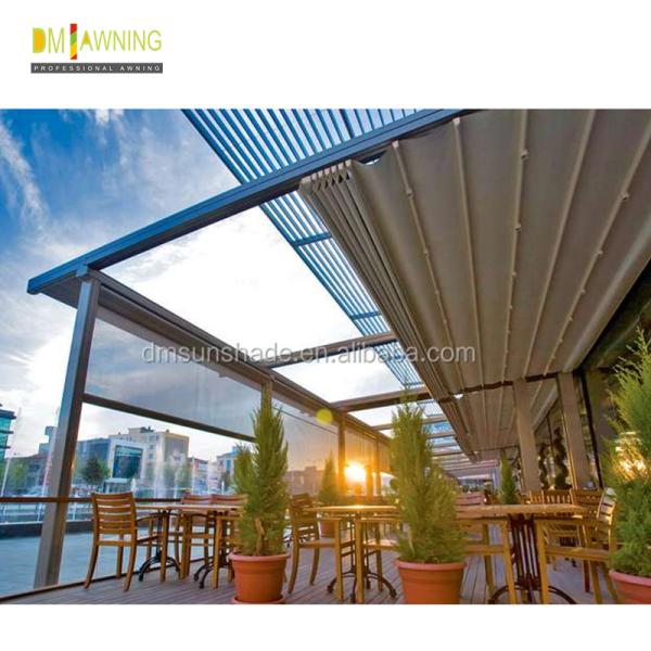 Quality Aluminum Pergola Awning Kits Motorized Retractable Roof Polyester Acrylic for sale