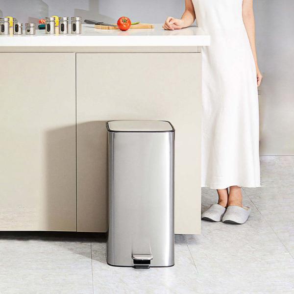 Quality 28L SS Rectangular Pedal Trash Can Waste Bin With Rolling Cover Type for sale