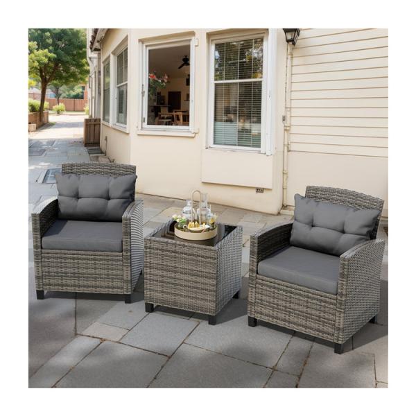 Quality Outdoor Bistro Set Rattan Garden Chair 2 Seating Patio Set Group with Coffee Table by AJUNION for sale