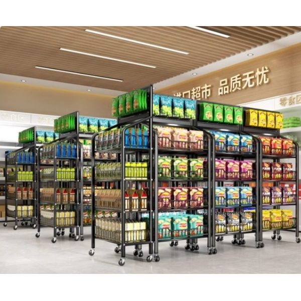 Quality Supermarket Food And Beverage Display Rack Multi Layer Zoned Arrangement Large Capacity Load Bearing 50kg for sale