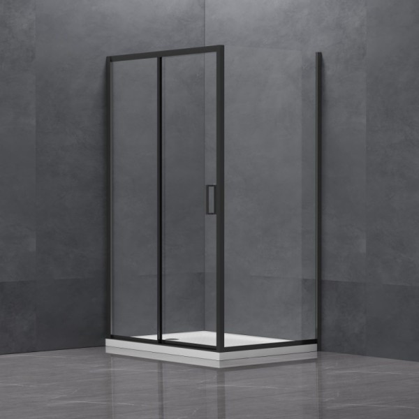 Quality Black Aluminum Rectangular Shower Enclosure featuring Sliding Door and Tempered Glass for sale