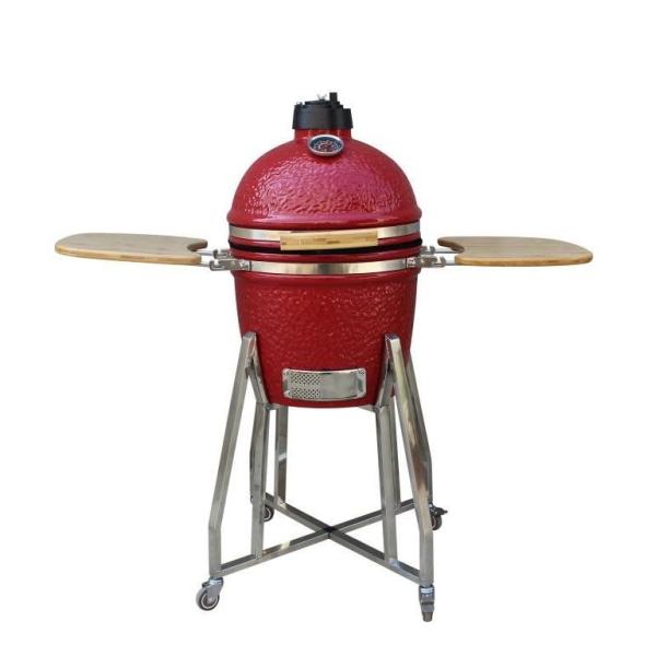 Quality Kamado 15 Inch Charcoal Ceramic Smoker Red Color 39cm With Cart And Side Tables for sale