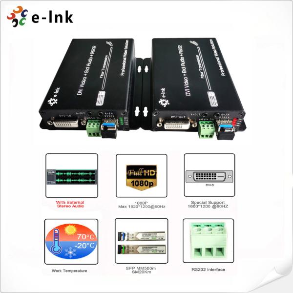 Quality DVI + 1Ch Bidirectional Stereo Audio + 1Ch RS232 over Fiber Optic Extender for sale