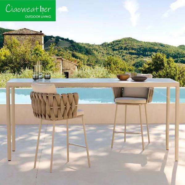 Quality Customized Color Aluminum Frame Woven Rope Bar Stool Chair for Hotel Courtyard and Patio Dining for sale