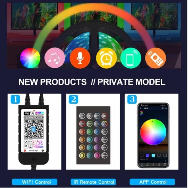 Quality 5m 10m 15m Indoor and Outdoor Bluetooth/Wifi Remote Control Smart Strip Lights for sale