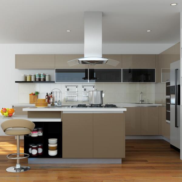 Quality MC World Free Design Modular Kitchen Wall Cabinet Black Wooden 16-22mm Carcase Thickness for sale