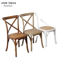 Quality Industrial Stackable Cross Back Wood Chair Soft Cushion Durable For Dining Room for sale