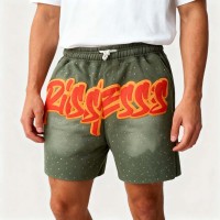 Quality Custom Men'S Acid Wash Shorts Vintage Cropped Design Heavy Cotton 3d Puff for sale
