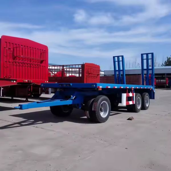 Quality Farm 2-Axles Flat Platform Flatbed Drawbar Full Trailer With Ladder for sale