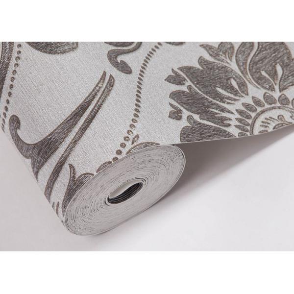 Quality Grey Vinyl Embossed Victorian Damask Wallpaper Removable , Tear - resistant for sale